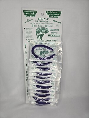 KELLY'S® STRIPER™ 12 Purple/White SCENTED 3 HOOK RIGGED PLASTIC WORMS ...