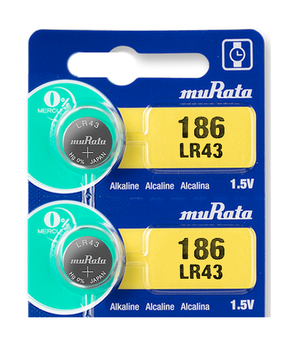 Murata LR43 (186) 1.5V Alkaline Button Cell Battery (2 Pack)-Replaces ...