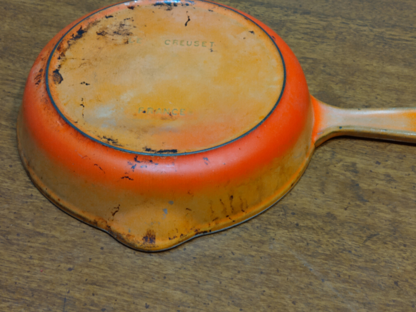 LE CREUSET FRANCE ORANGE ENAMEL CAST IRON SKILLET FRY PAN MADE IN ...