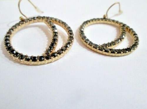 Sparkling Brown Stone Covered Gold Earrings Pierced Dangling Divided ...
