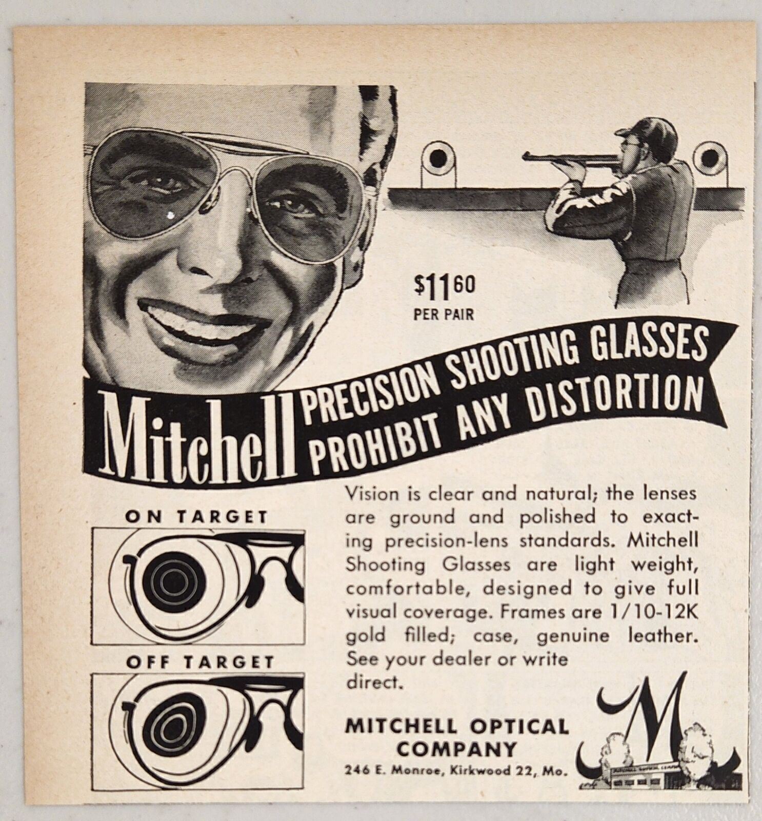 1947 Print Ad Mitchell Precision Target Shooting Glasses Kirkwood ...