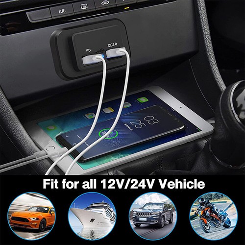 LED Dual USB Port Car Fast Charger Socket Power Outlet Waterproof 12V ...