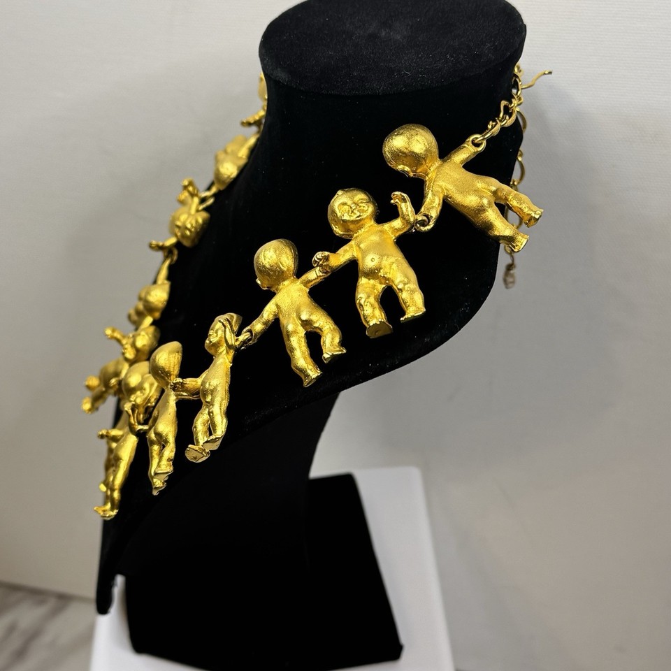 RARE VTG JUDITH WORACEK MULLEN Baby Doll Gold Tone Costume Necklace | eBay