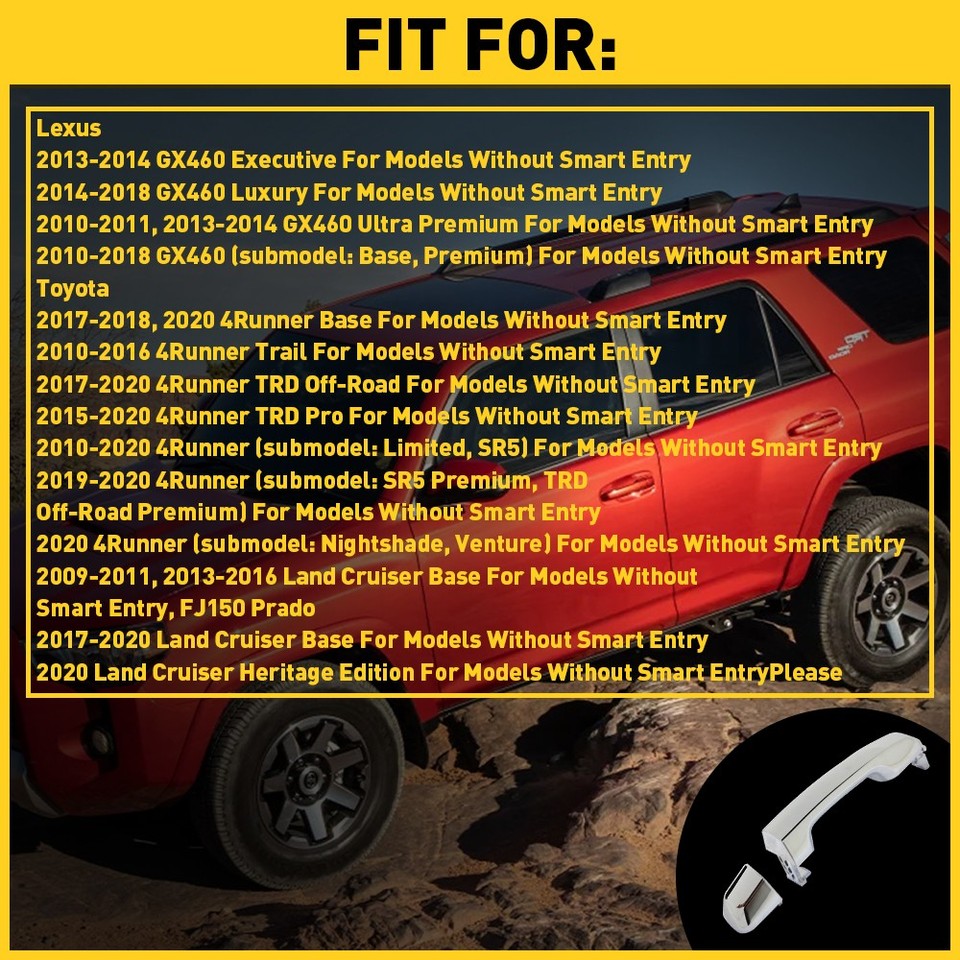 Exterior Door Handle For 2010-2020 Toyota 4Runner Silver Rear Left or ...