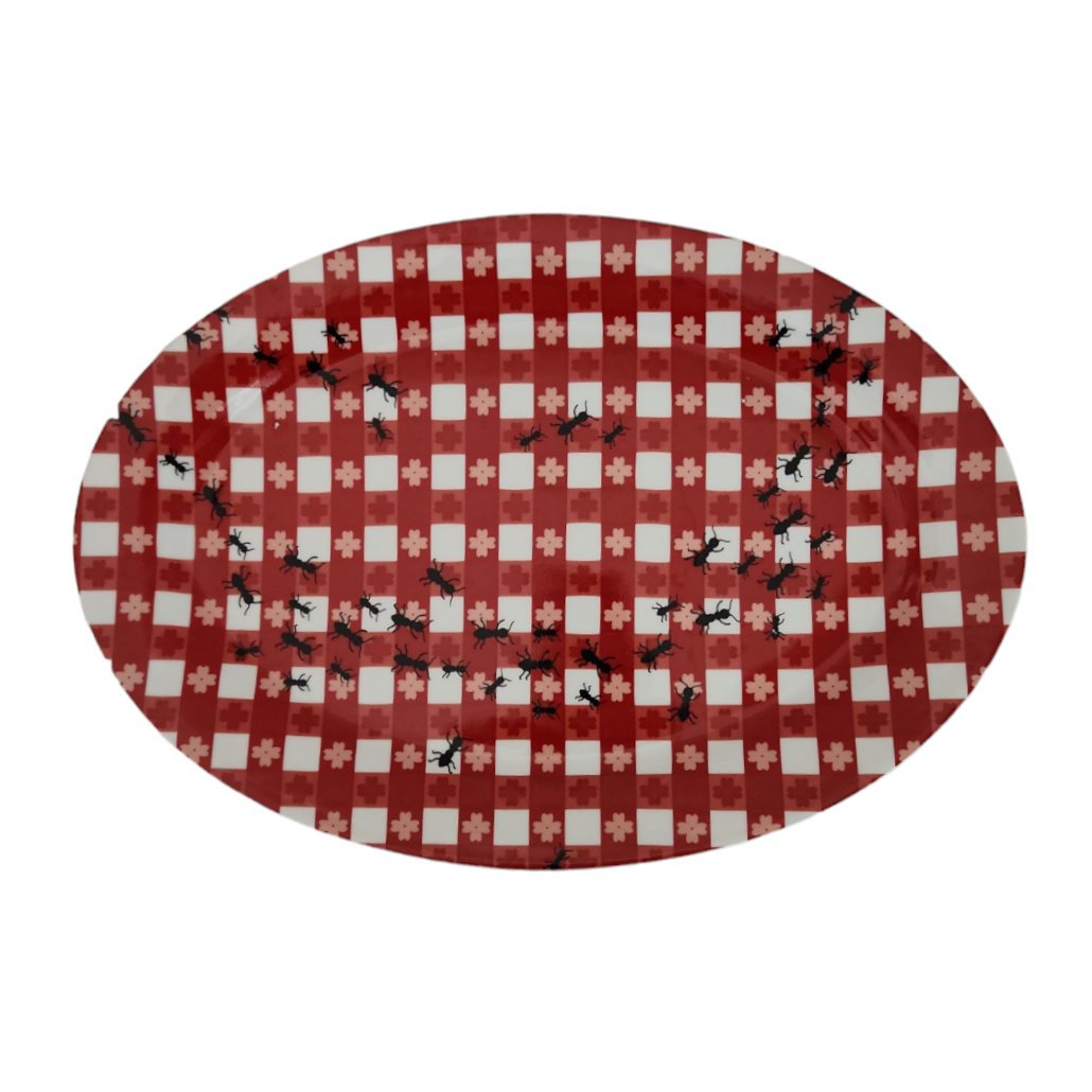 Vintage Pier 1 Imports Ants at a Picnic Oval Serving Platter Red White ...