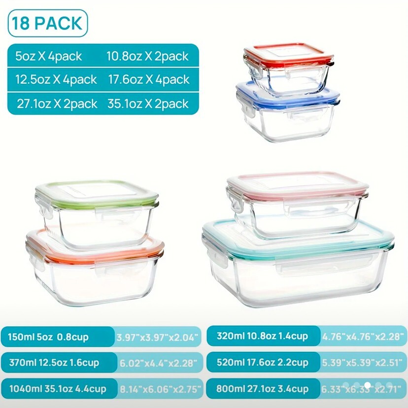 18 Pack Glass Snapware Multicolor Food Storage Containers | eBay