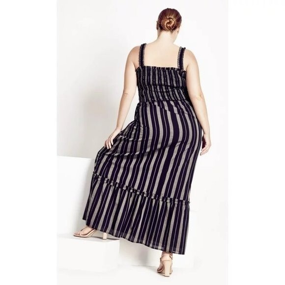 Refinity Green & Black Maxi Stripe Safari Smocked Maxi Dress L | eBay