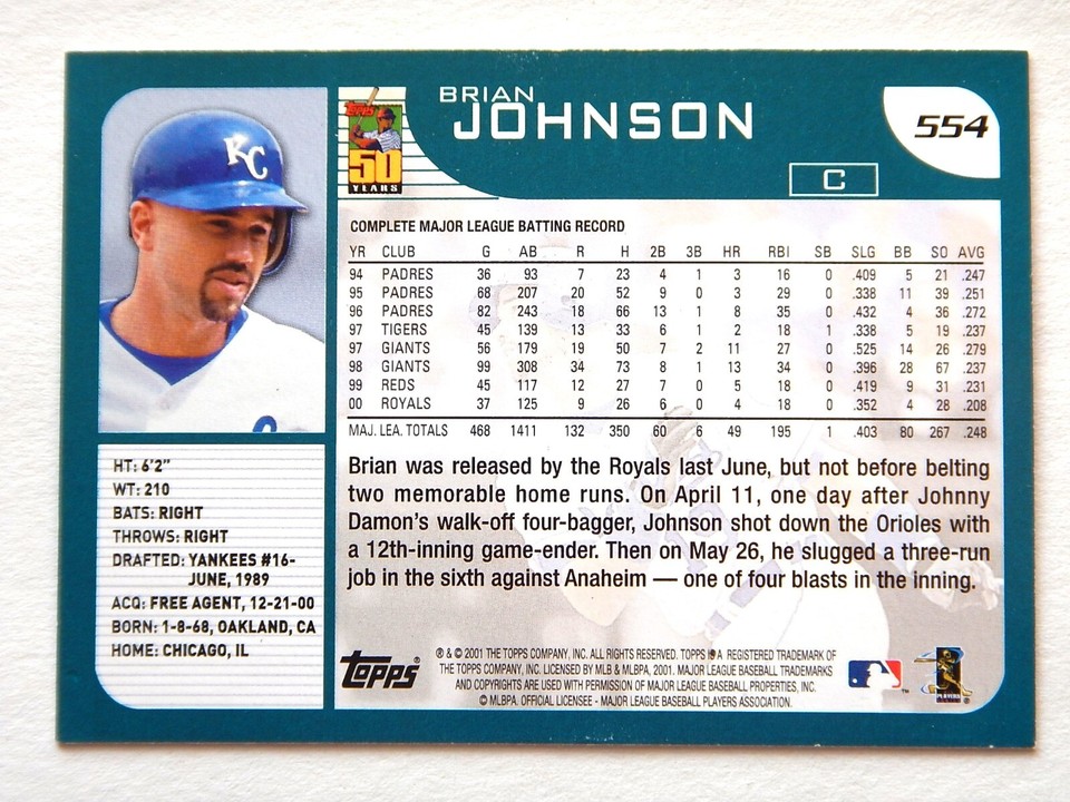 Brian Johnson #554 Topps 2000 Baseball Card (Kansas City Royals) LN | eBay