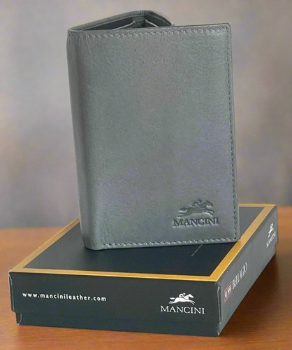 Mancini Wallet RFID Mens Gray Leather Trifold ID Window Billfold Small ...
