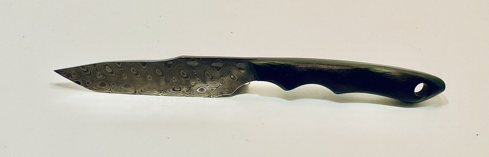 Jeff Diotte Custom Damascus Neck Knife with Chisel Ground Tanto Blade ...