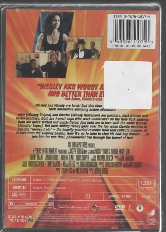 MONEY TRAIN WESLEY SNIPES JENNIFER LOPEZ WOODY HARRELSON DVD BRAND NEW ...