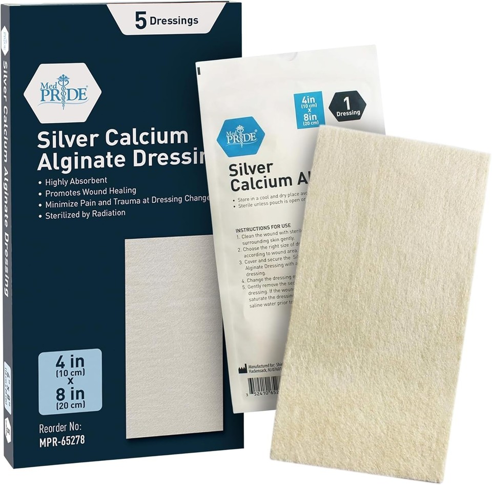 MED PRIDE Silver Calcium Alginate Wound Dressings 2x2 4x5 4x8 Nonstick ...