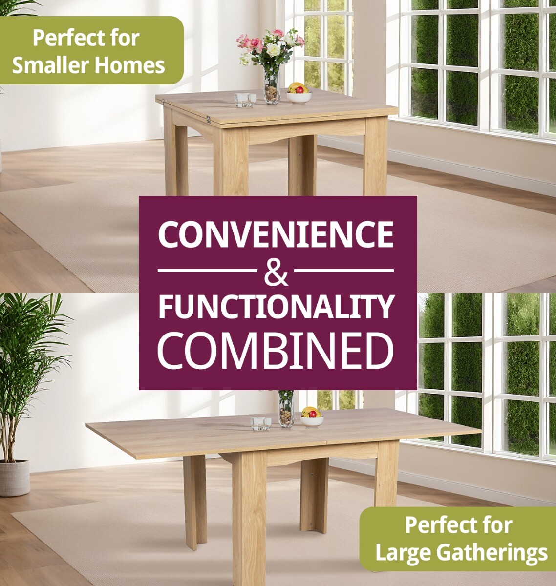 Oak Effect Flip Top Extending Table | Wooden Folding Dinner Table | eBay