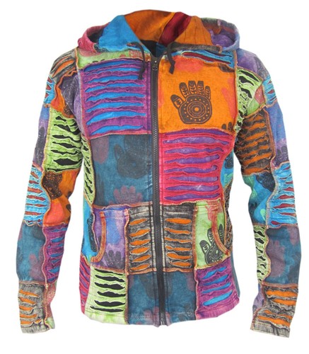 Hippie Boho Men Rib Patch Cotton Pixie Hood Print Slashed Razorcut ...