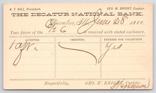 1880 The Decatur National Bank Decatur IL Postcard | eBay