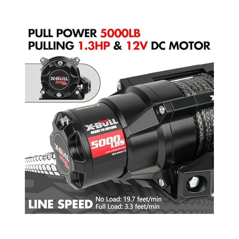 5000lb Winch, 12V Electric, Waterproof, Synthetic Rope, Remote Control ...