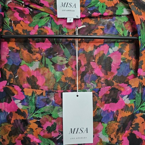 Misa Short Sleeve Square Neck Mesh Slim Midi Dress Floral Women's Size ...