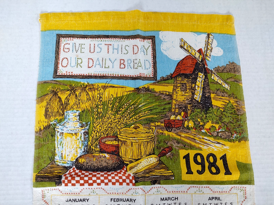 Vtg 1981 Calendar Dish Tea Towel Give Us This Day Our Daily Bread ...