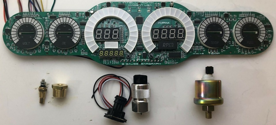 Universal 6 Gauge Analog Dash Panel White LED Bar-Graph Gauges Chrome ...