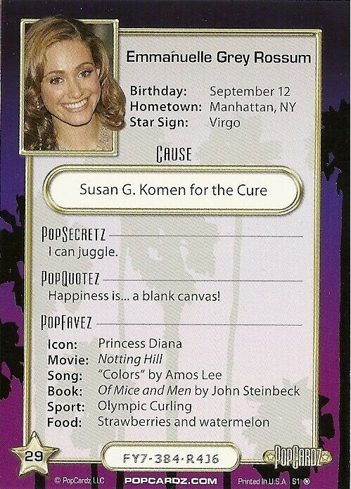 Emmy Rossum POPCARDZ #29 Shameless, Poseidon, Beautiful Creatures, Cold ...