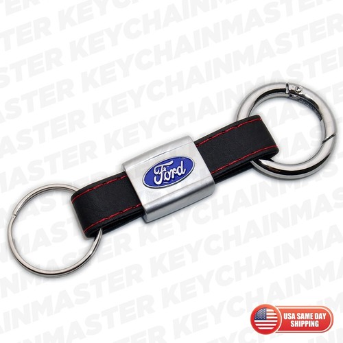 For Ford Sport Car Home Genuine Leather Keychain Elegant Strap Zinc Key ...