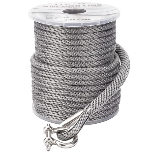 3/8 Inch 100Ft Braided Anchor Line with Stainless Steel Thimble and ...