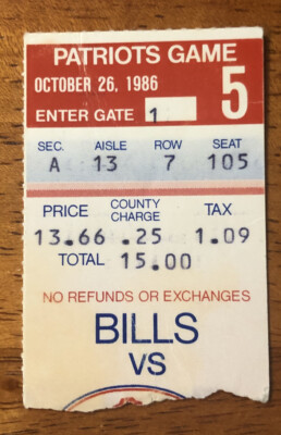 VERY RARE 1986 Buffalo Bills Ticket JIM KELLY DEBUT SEASON vs Patriots ...