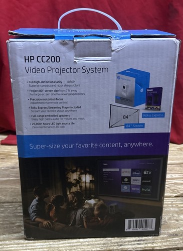 Pre Owned - ! HP CC200 Projector 1080p with ROKU Express & 84" Screen ...