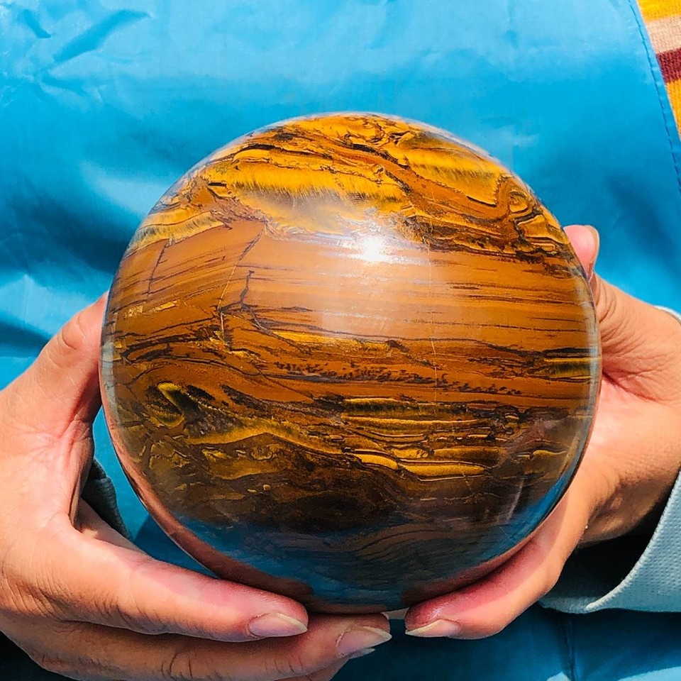 6.55LB Rare NATURAL Yellow tiger eye quartz crystal ball Healing stone ...
