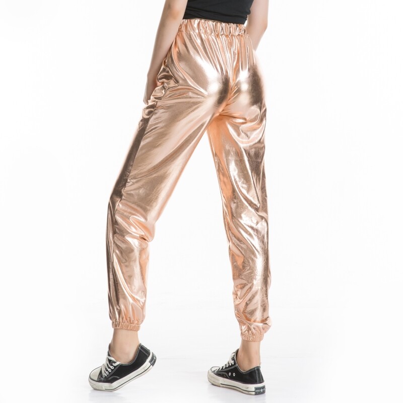Women Shiny Holographic Pants Loose Metallic Trousers Dance Streetwear ...