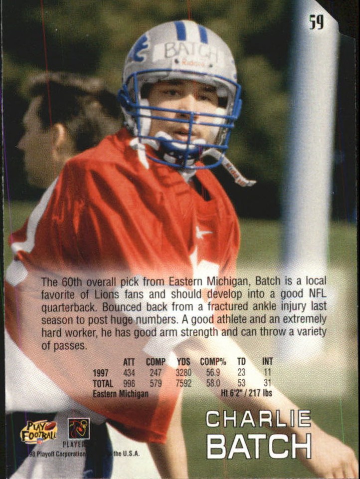 1998 Absolute Retail Red Detroit Lions Football Card #59 Charlie Batch ...