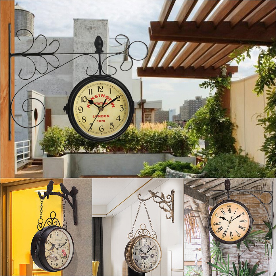 Double Sided Clock Metal Bracket Outdoor Station Wall Clock Classic ...