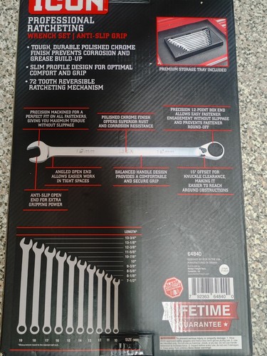 Icon WRDBM-10 Metric Double Box Ratcheting Wrench - 56653 (10 Pc) for ...