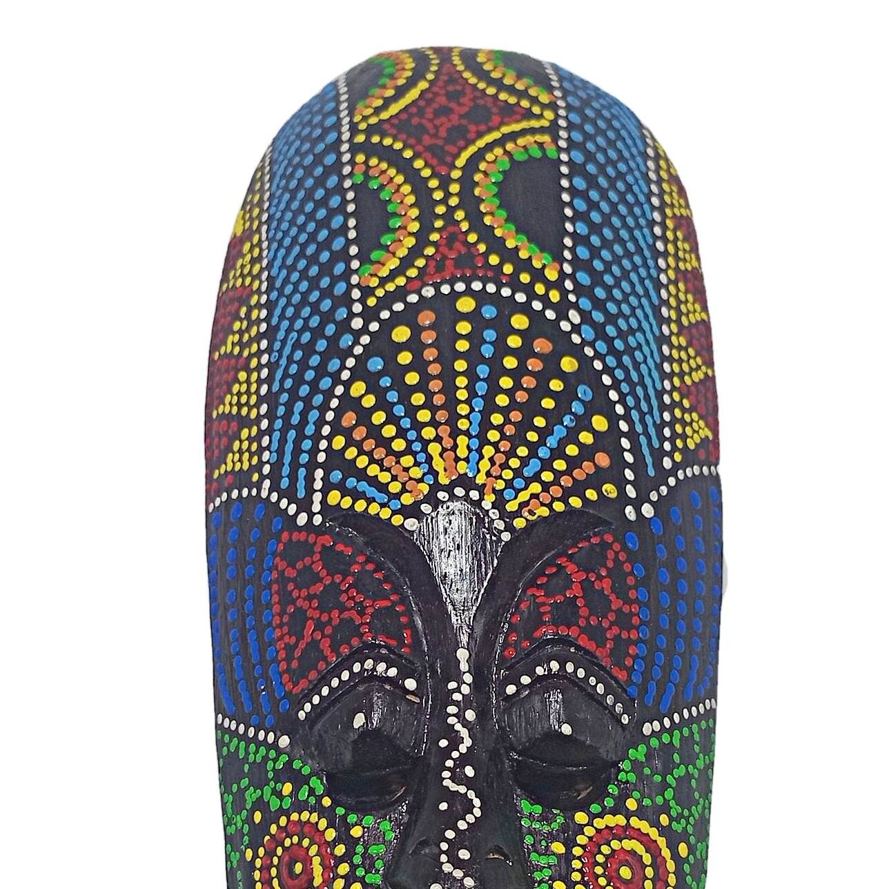 African Wooden Mask Handcraft Tribal Dot Face Wall Sculpture Decor ...