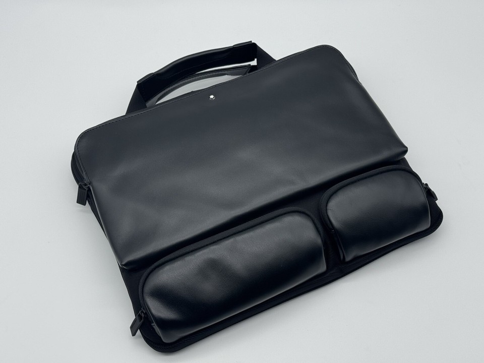 MONTBLANC NIGHTFLIGHT BLK LEATHER LAPTOP BAG DOCUMENT CASE 100% GENUINE ...