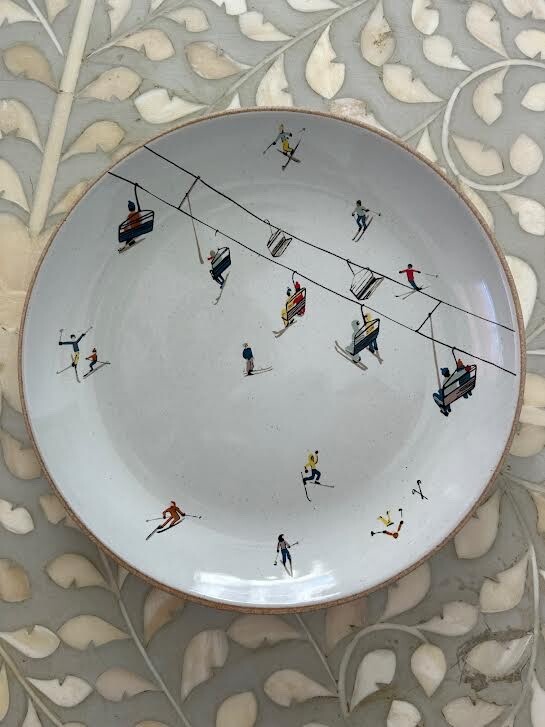 SET OF 4 West Elm Pottery Barn Holiday Skiers Salad Plates ~ NEW IN BOX ...