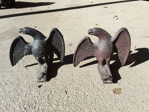 2 Vintage Cast Iron Eagle Ornaments/Decals Decor Yard Art Bird Sign ...