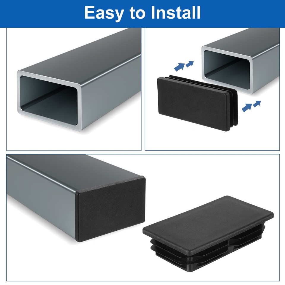 16 Pcs Rectangle Tubing End Caps 2 x 1 9/16 Inch Plastic Plugs, Black ...