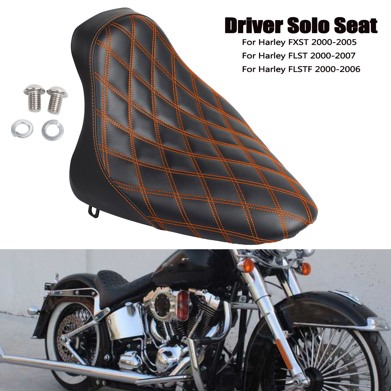 Motorcycle Orange Line Driver Rider Solo Seat For Harley Softail ...
