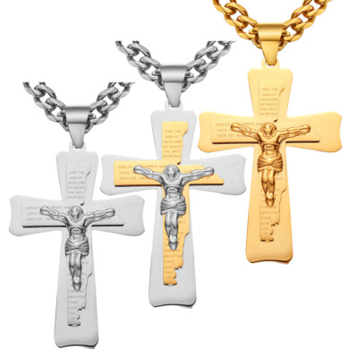 Heavy Women Men stainless steel Gold Silver Jesus Cross Pendant Chain ...