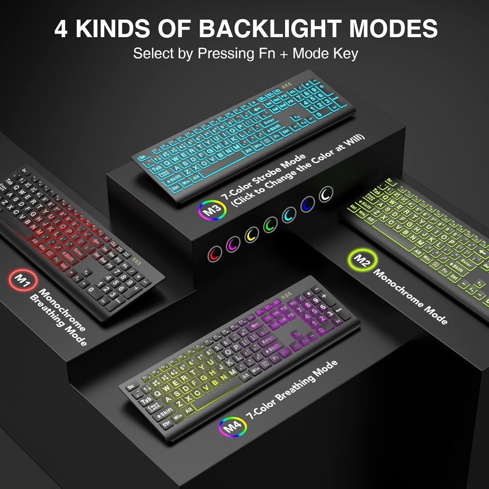 Quiet Backlit Keyboard with Large Print and Ergonomic Design - Ideal ...