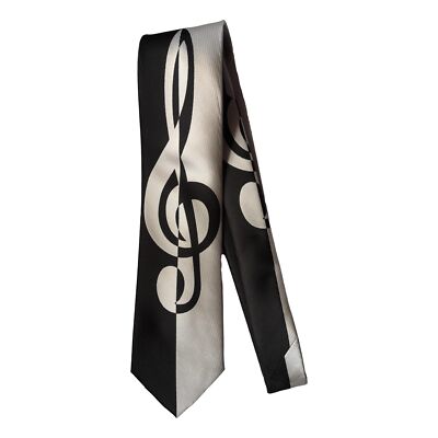 Large Treble Clef silver and black Sleeved 100% Micro Fibre Classic Tie ...