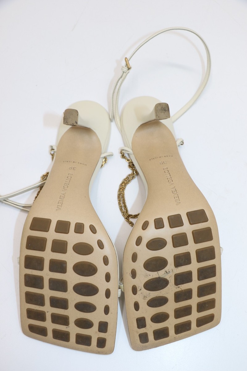 Bottega Veneta Stretch Chain Square Toe Beige Gold Sandal Bottega Veneta Stretch Chain Square Toe Beige Gold Sandal