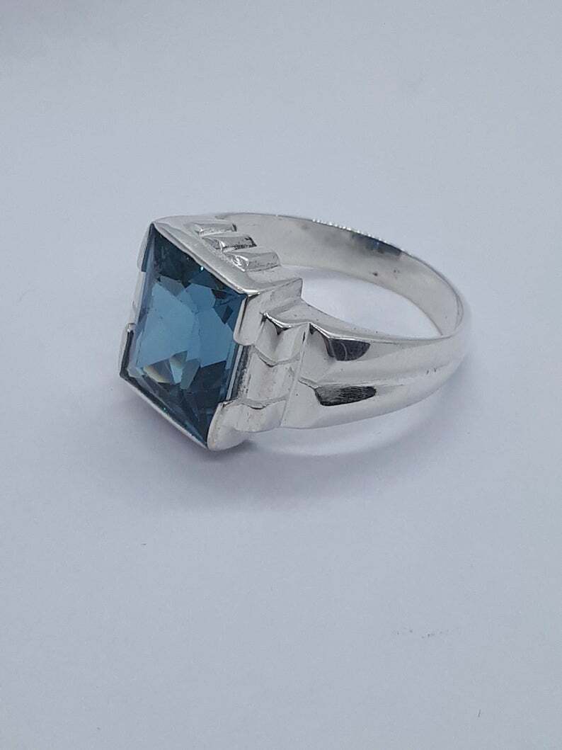 Vintage Princess Cut Blue Zircon Solid 935 Argentium Silver Beautiful ...