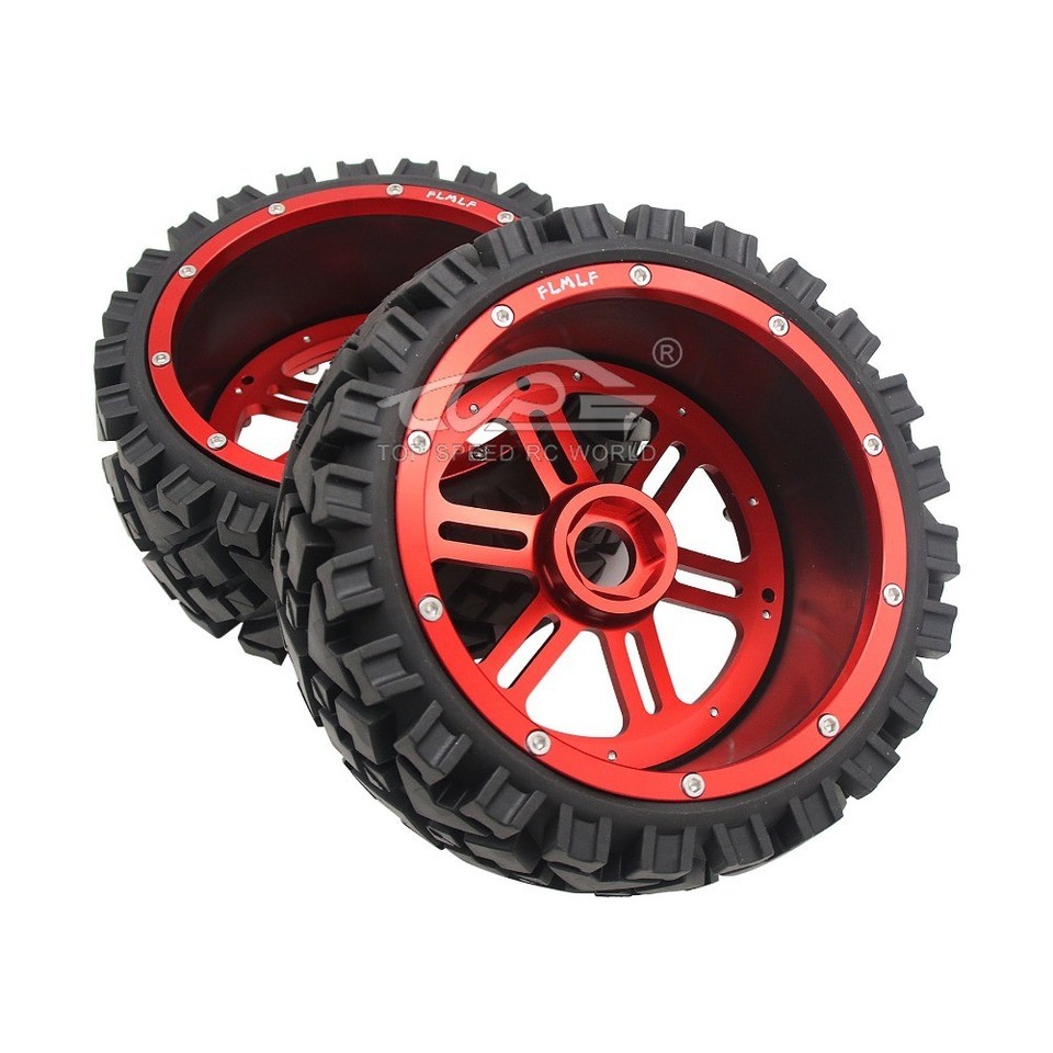 FLMLF Metal Front Hexagonal Rim Wheel Tires Kit For 1/5 HPI Baja 5B RC ...