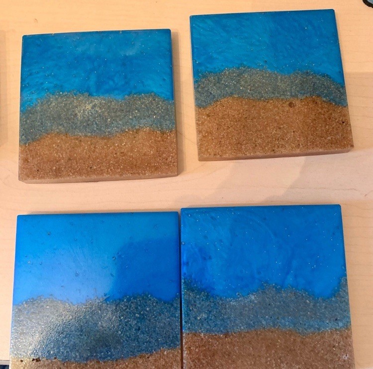 Blue Seascape Resin & Mica Powder Coasters Handmade Set of 4 With ...