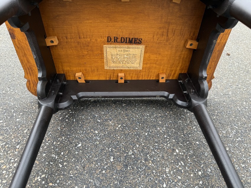 D. R. Dimes tiger maple table with crackle black base in the Queen Anne ...