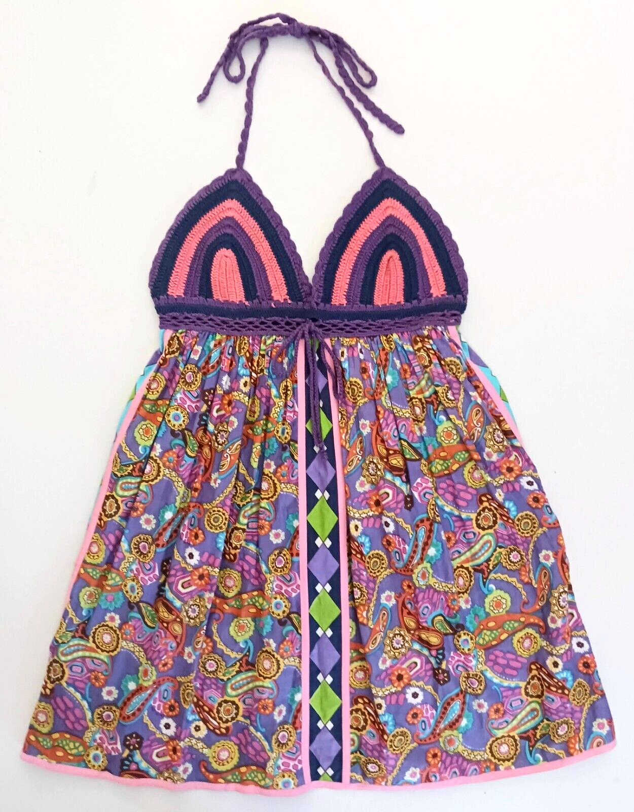 Inner Child Crochet Halter Top Cotton Mini Sundress S… - Gem