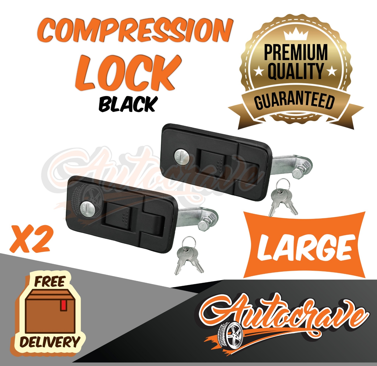2x Compression Locks | Large | Black | Push Latch Tool Box Camper ...