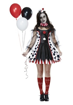 Womens Gothic Creepy Clown Costume Ladies Halloween Clown Costume ...